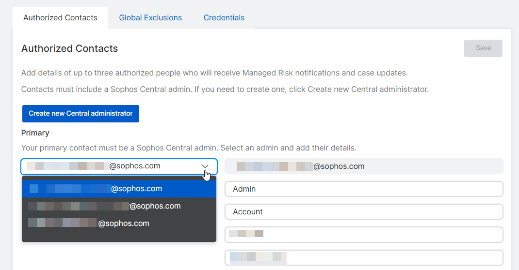 Managed Risk setup - Sophos Central Admin