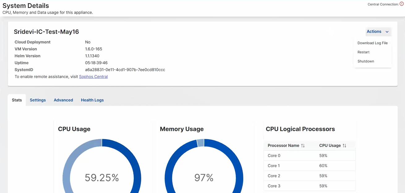 System Details - Sophos Central Admin