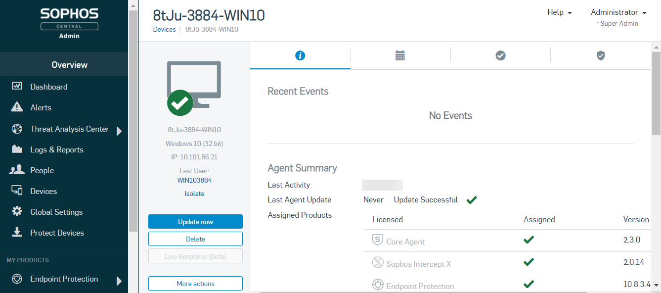 Manage devices in Sophos Central - Sophos Central Admin