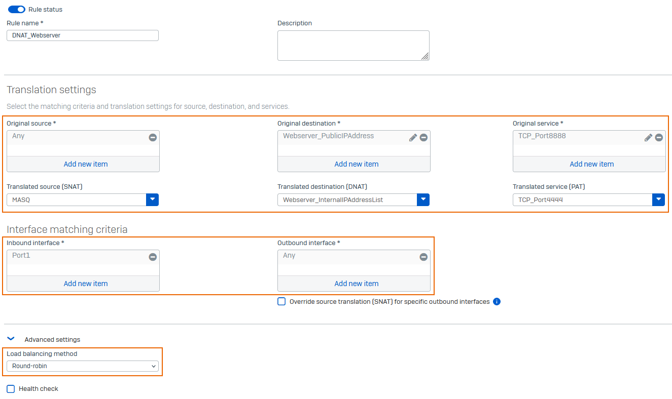 Create Port Address Translation (PAT) rule for traffic to internal servers - Sophos Firewall
