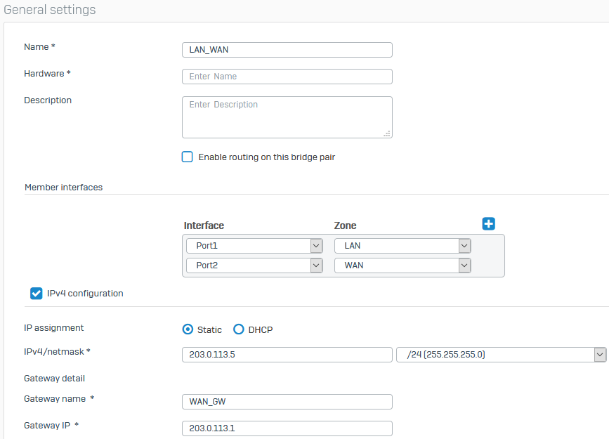 Add a bridge interface - Sophos Firewall