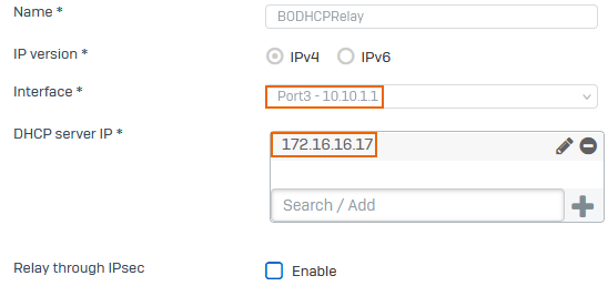 Send DHCP traffic over route-based IPsec VPN to DHCP servers - Sophos Firewall