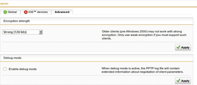 Configure the advanced PPTP settings Configure the advanced PPTP settings