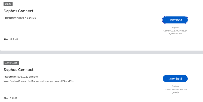 Download Sophos Connect and the configuration