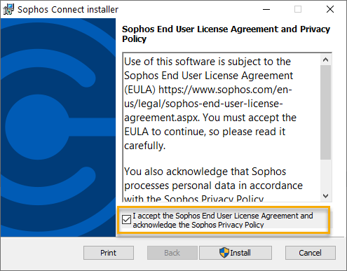 Install and configure Sophos Connect