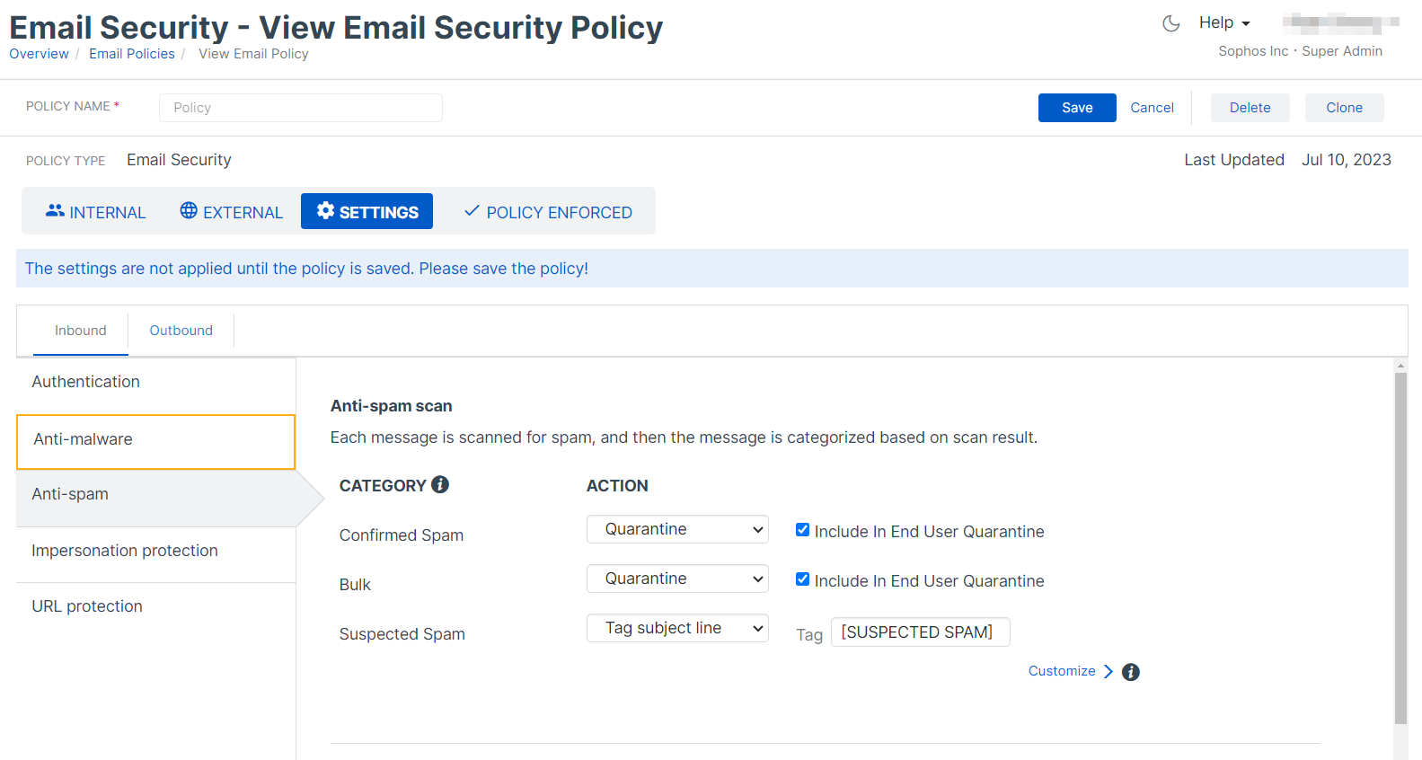 Migrate Firewall Email Policies (Transparent proxy) to Sophos Email - Migration center